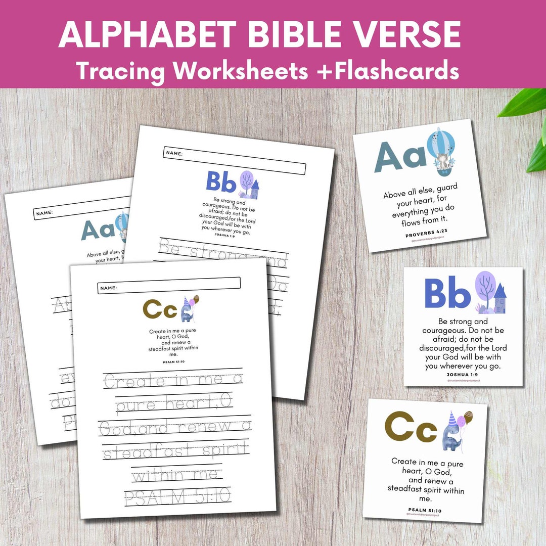 Printable Alphabet Bible Verse Cards and Tracing Worksheet ,homeschool ...
