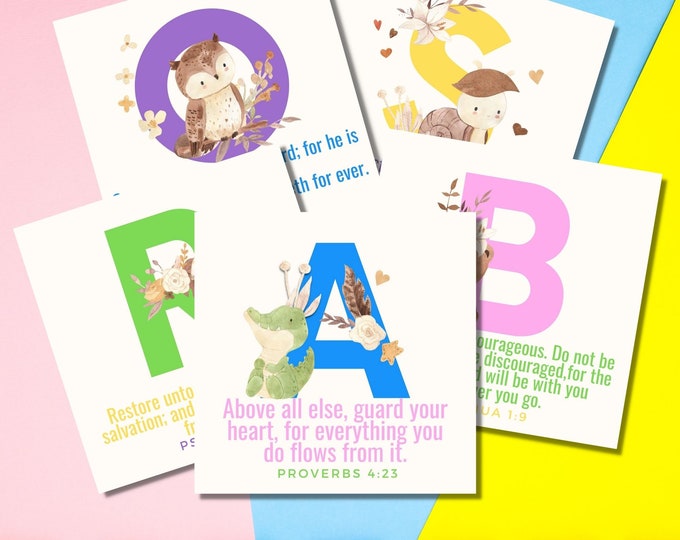 Bible Alphabet, Kids Bible Cards, Alphabet Flashcards, ABC Bible Verses ...
