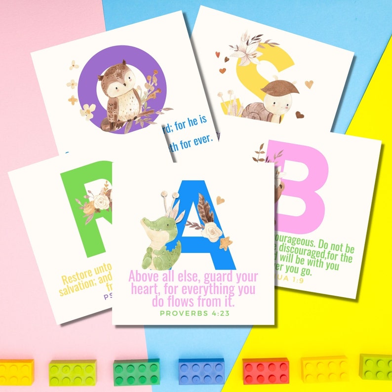 Kids ABC Animal Bible Verse Cards, Bible Verse for Kids Version 1&2 ...