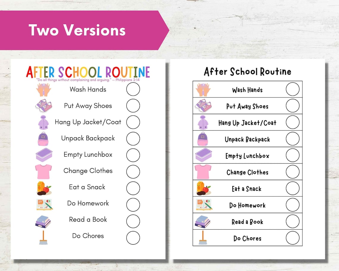 After School Routine Checklist: Visual Kids Chore Chart (digital ...