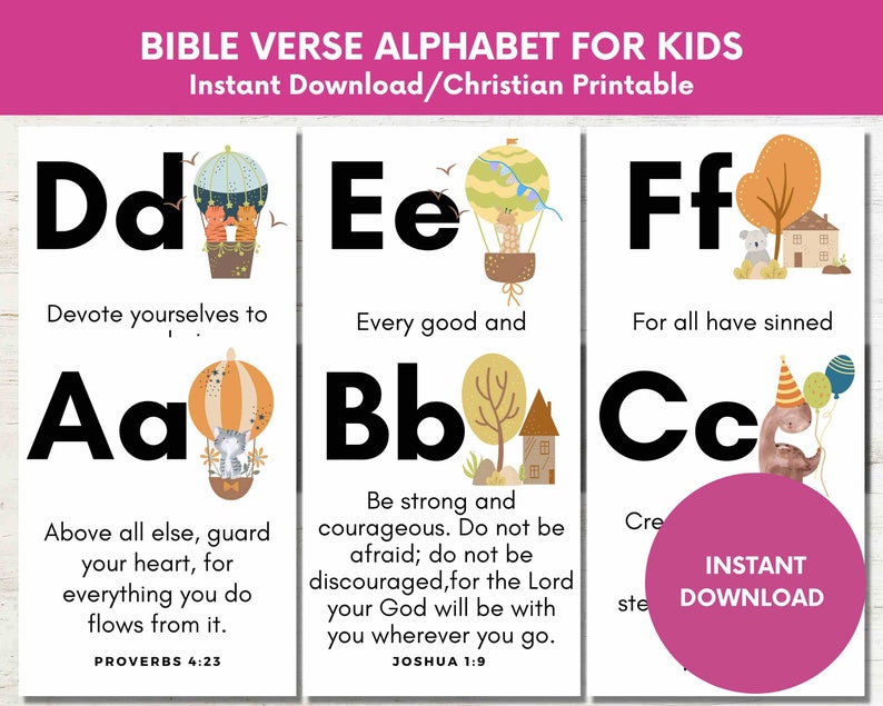 Kids Printable Alphabet Bible Verse Cards From A to Z,ABC Scripture ...