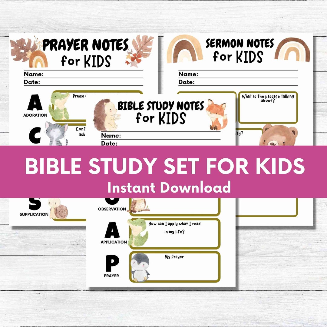Kids' Bible Study Set: Sermon, Prayer, & Bible Notes (digital Download ...