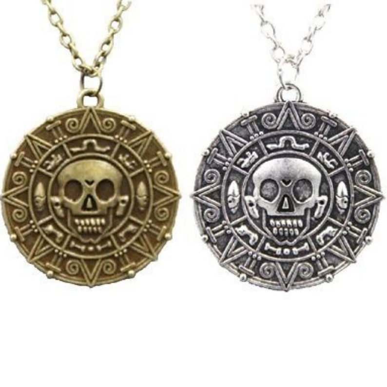 Aztec Coin Locket Necklace, Pirate Skull Pendant, Pirates of the ...