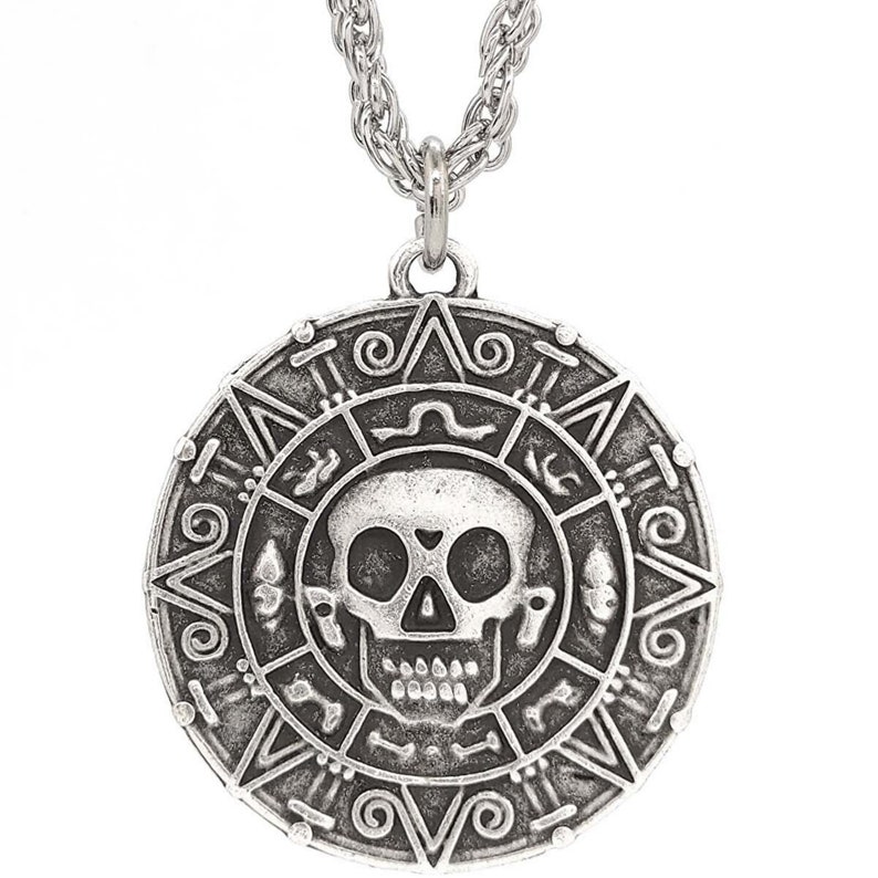 Aztec Coin Locket Necklace, Pirate Skull Pendant, Pirates of the ...