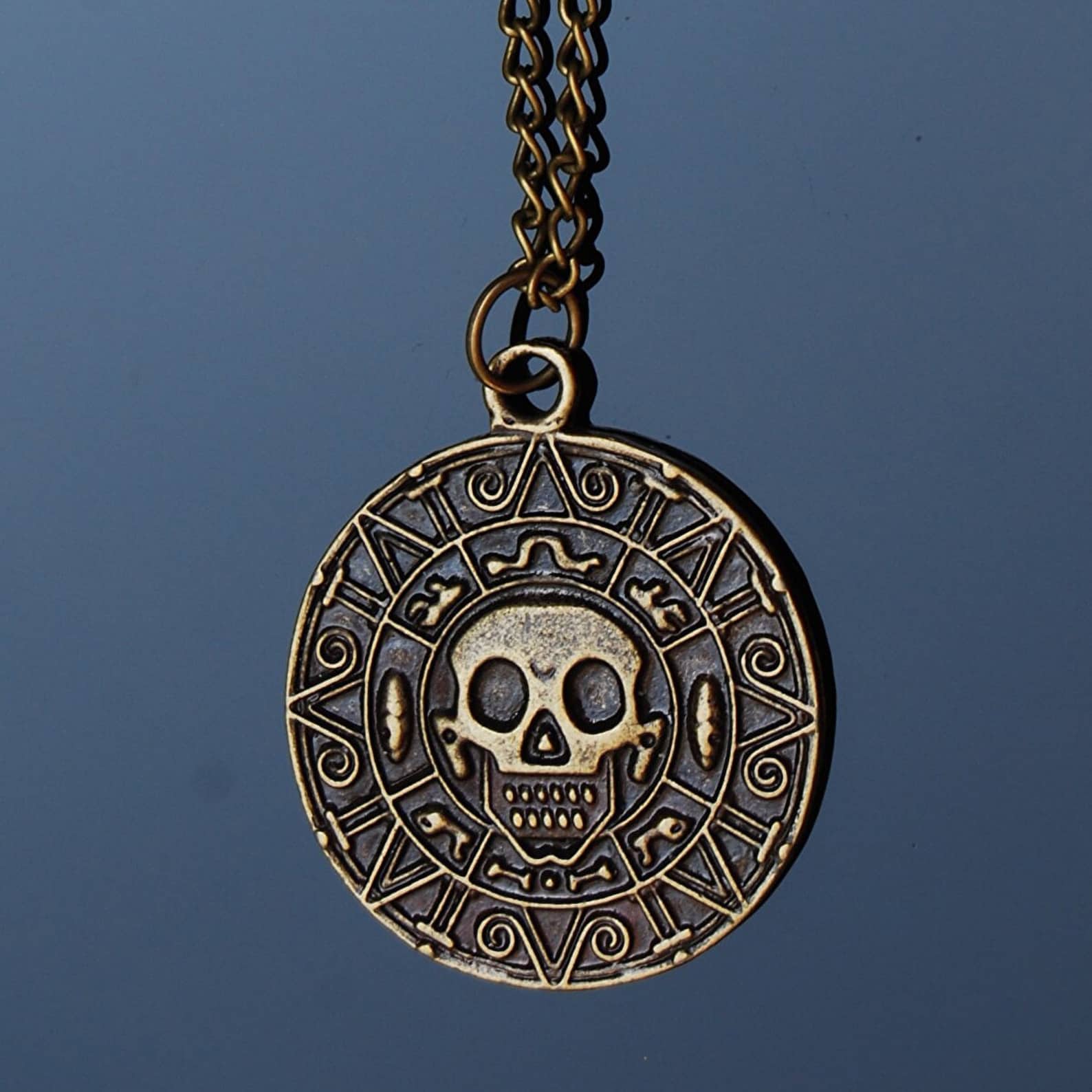 Aztec Coin Locket Necklace, Pirate Skull Pendant, Pirates of the ...