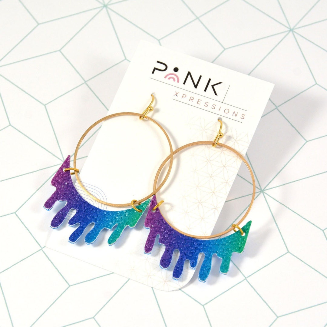 Paint Drip Earrings, Art Earrings, Hoop Earrings, Faux Leather Earring ...
