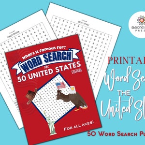 The 50 United States Word Search Printable, Word Searches for Adults ...