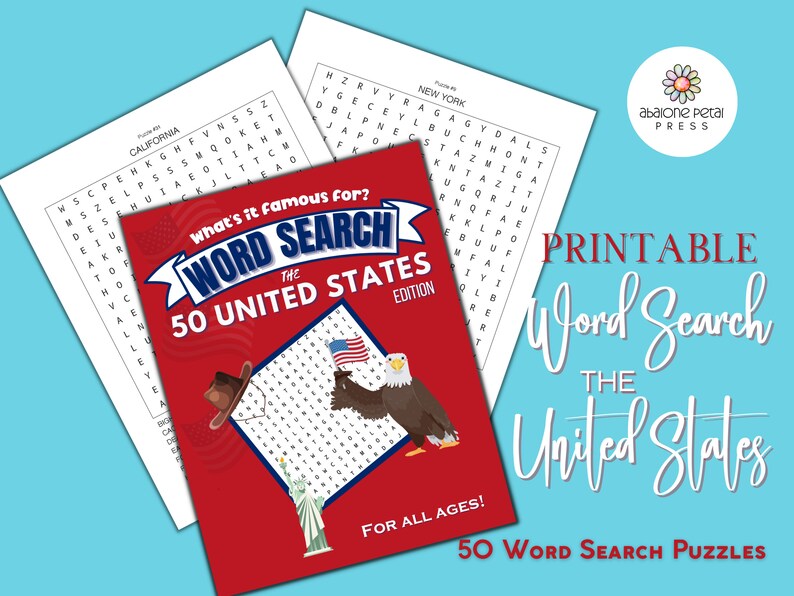 The 50 United States Word Search Printable, Word Searches for Adults ...