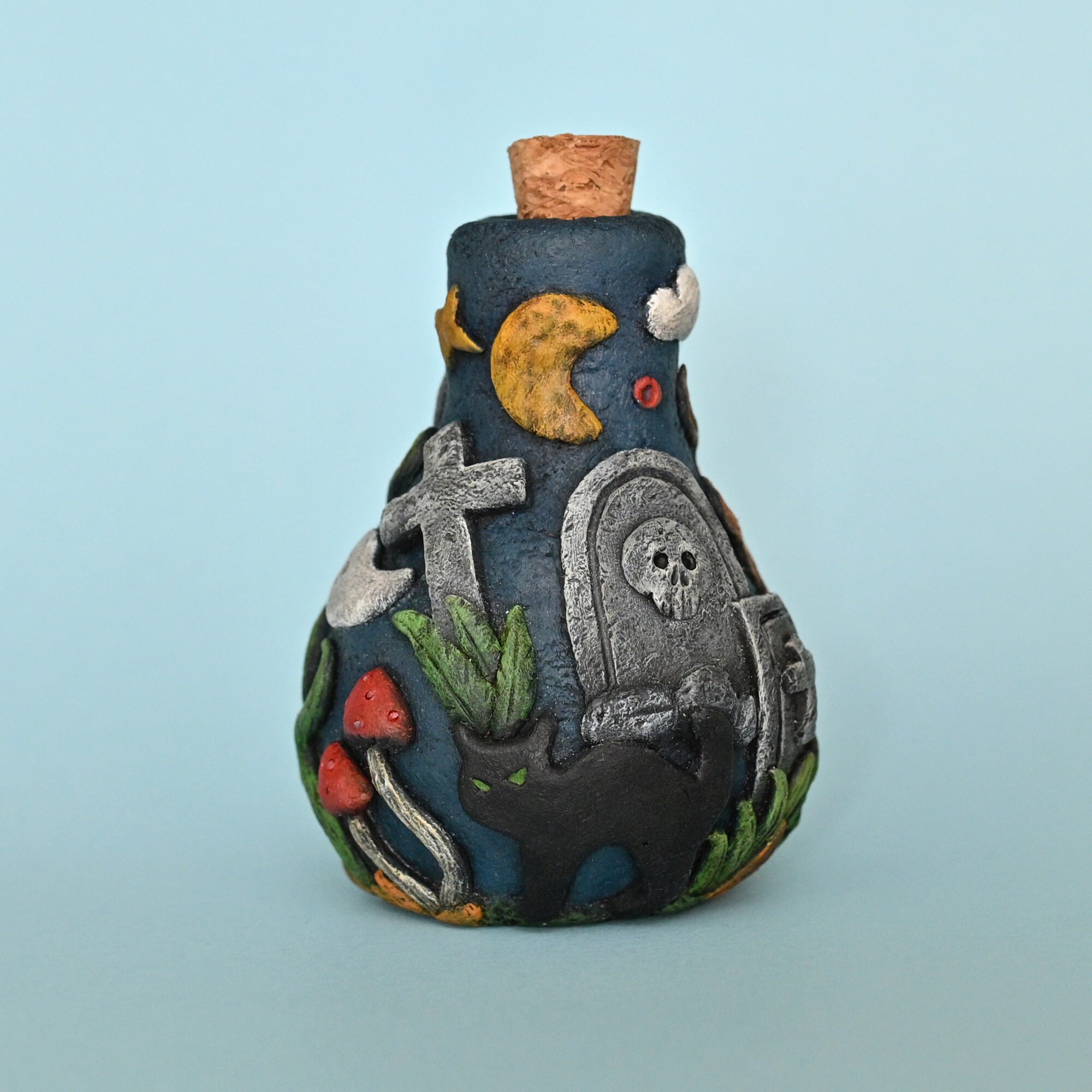 Polymer Clay Glass Bottle Creepy Cemetery With Ghosts Ornaments ...