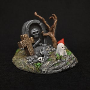 Handmade Halloween Graveyard Figurine, Spooky Ghost Tombstone Scene - Etsy