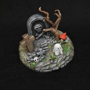 Handmade Halloween Graveyard Figurine, Spooky Ghost Tombstone Scene - Etsy