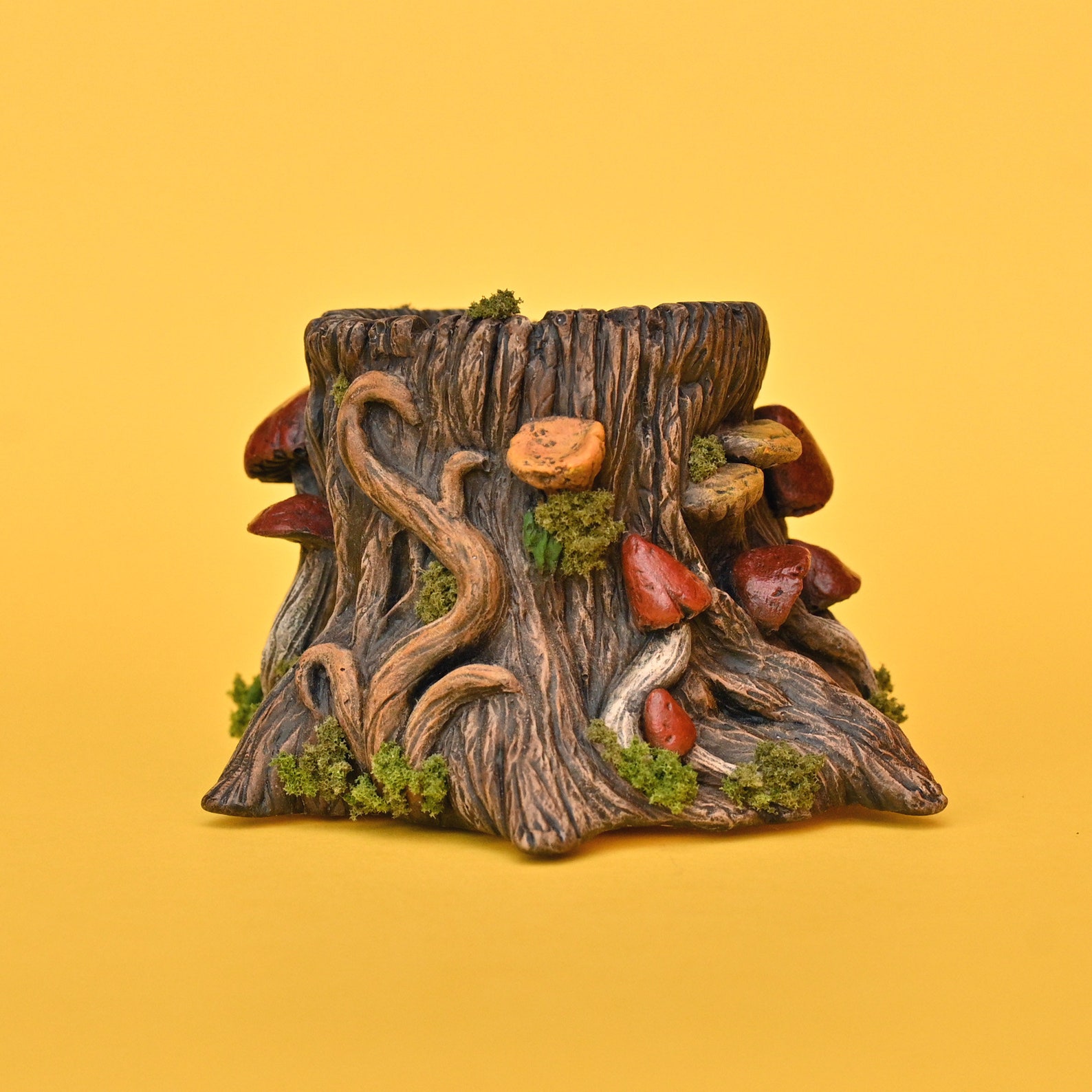 Tree Trunk With Mushrooms Sculpture. One of a Kind Handmade Decoration ...