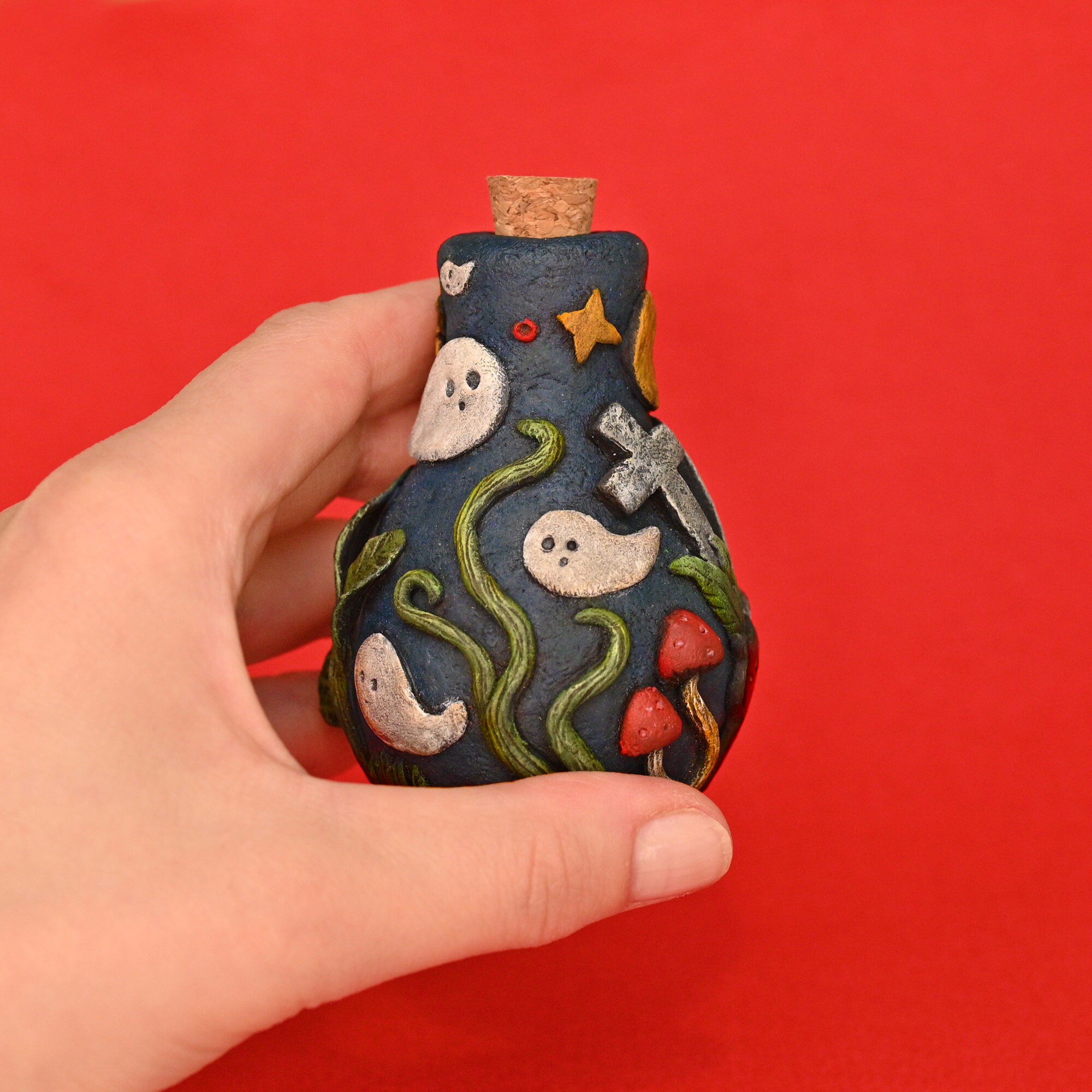 Polymer Clay Glass Bottle Creepy Cemetery With Ghosts Ornaments ...