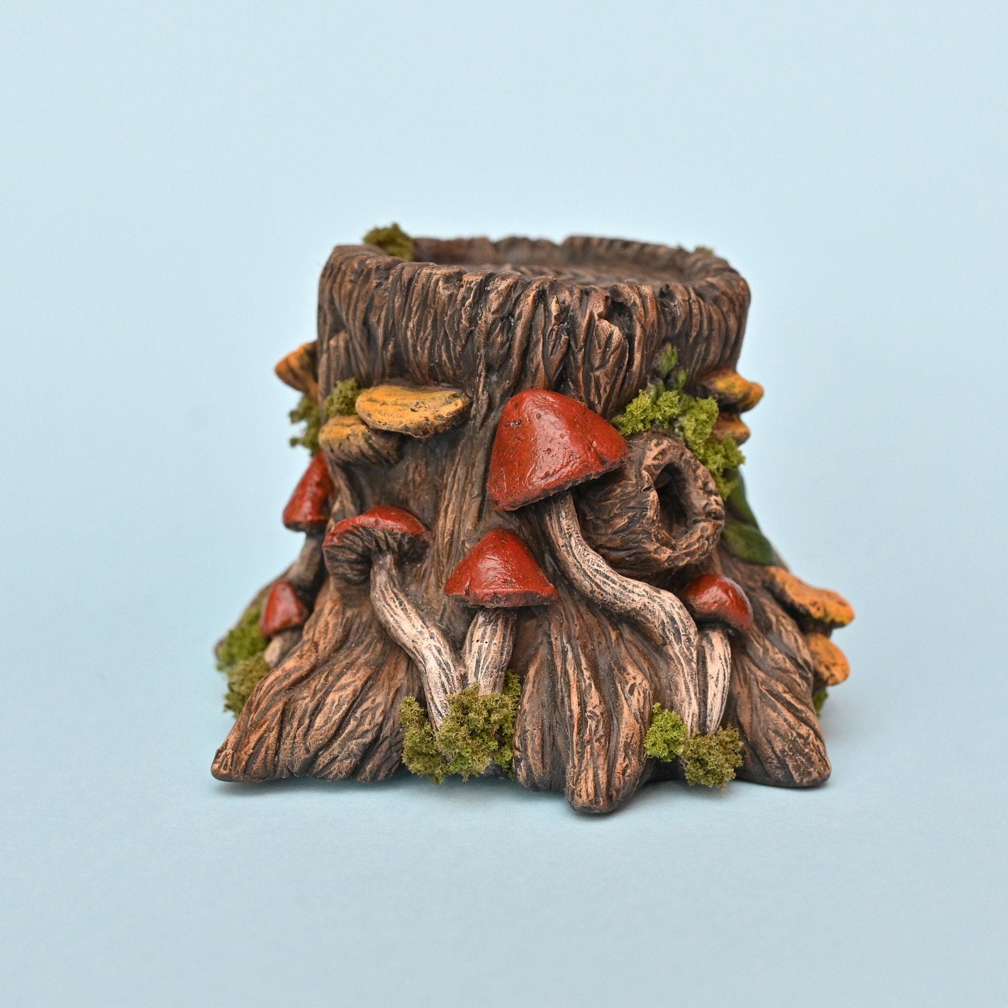 Tree Trunk With Mushrooms Sculpture. One of a Kind Handmade Decoration ...