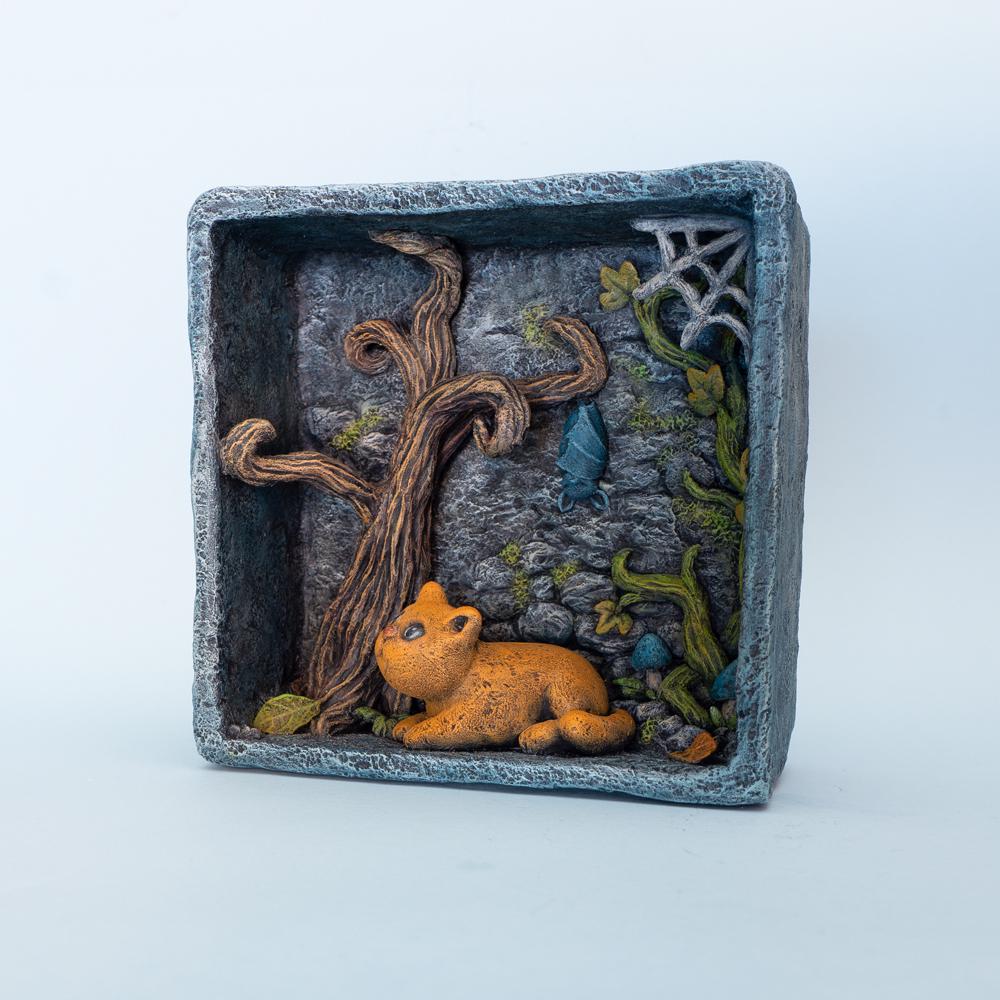 Orange Cat Under the Haunted Tree in Polymer Clay. Handmade Decoration ...
