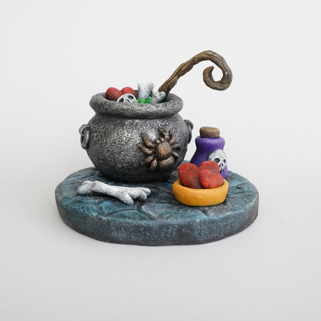 Polymer Clay Witch Cauldron Fantasy Figurine. Beautiful Colorful ...