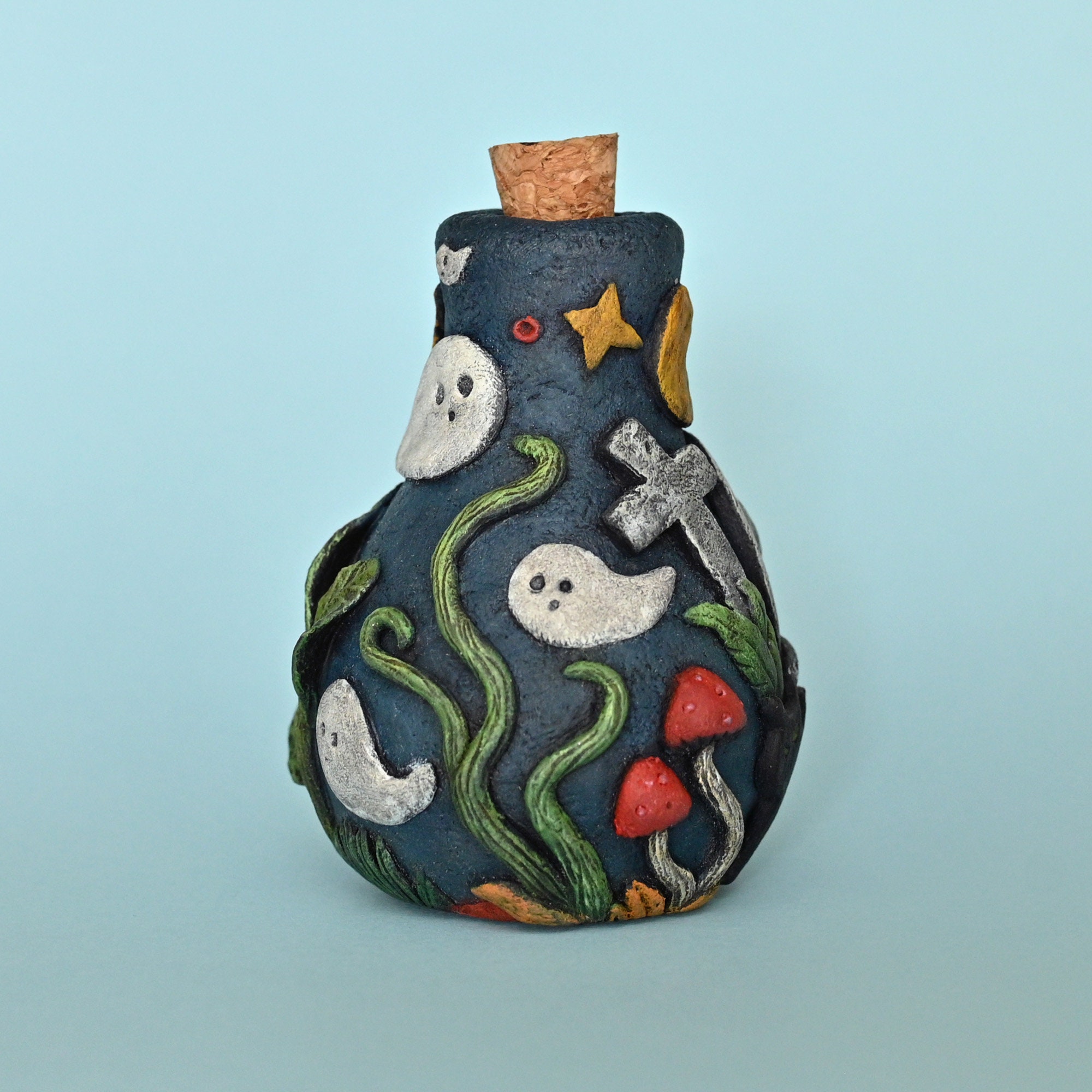 Polymer Clay Glass Bottle Creepy Cemetery With Ghosts Ornaments ...