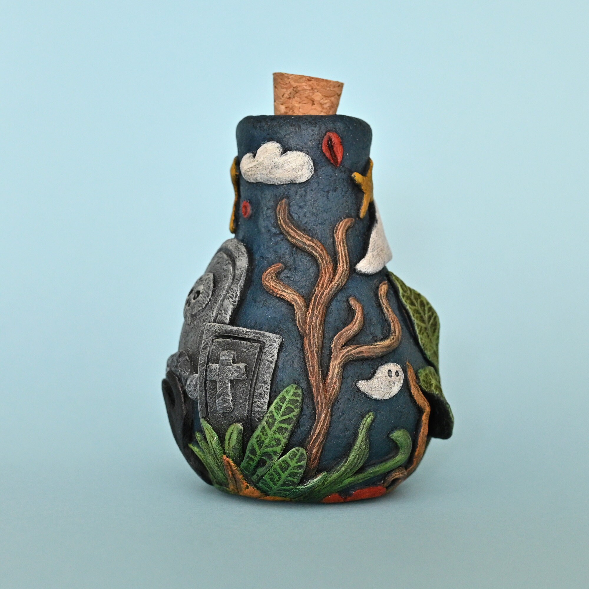 Polymer Clay Glass Bottle Creepy Cemetery With Ghosts Ornaments ...