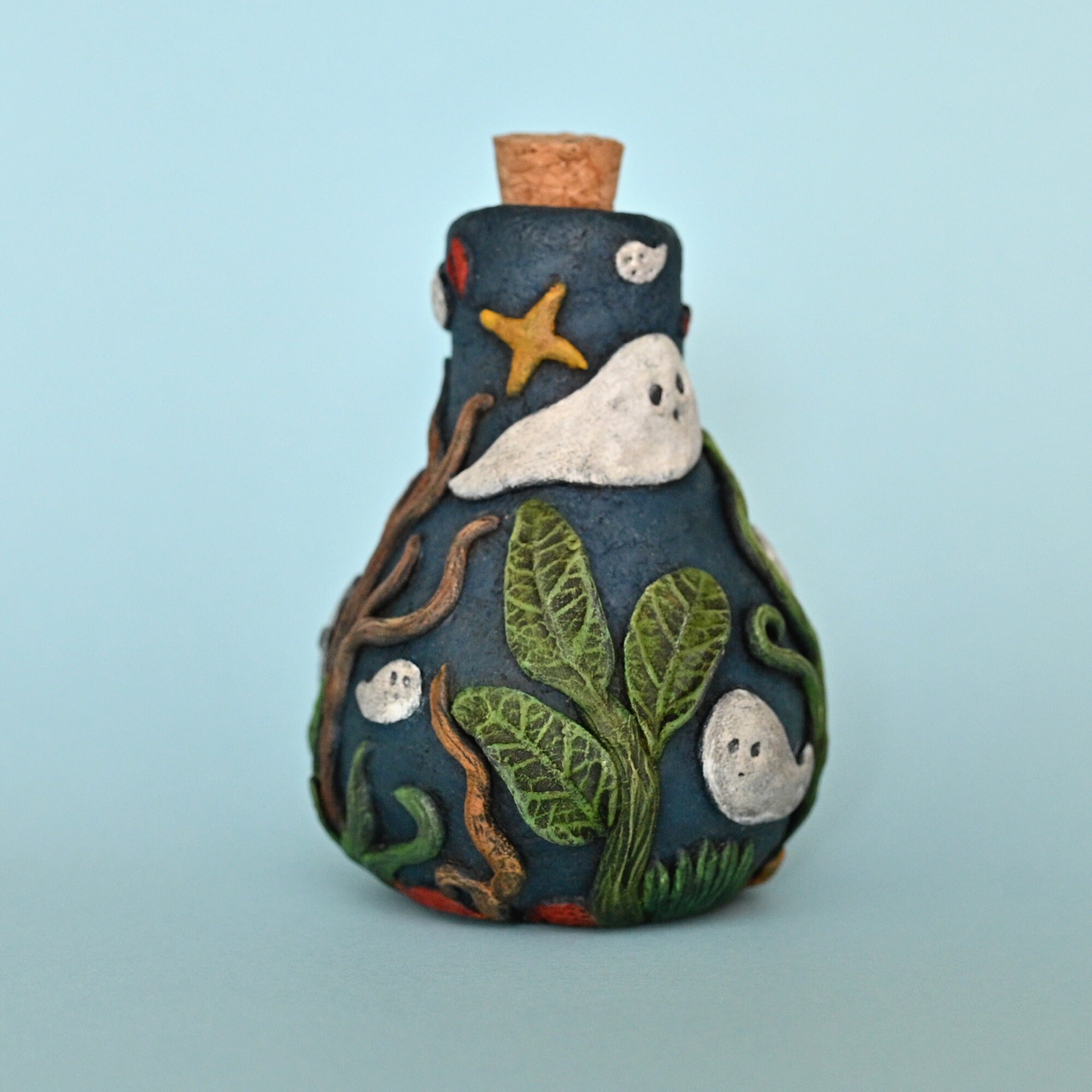 Polymer Clay Glass Bottle Creepy Cemetery With Ghosts Ornaments ...