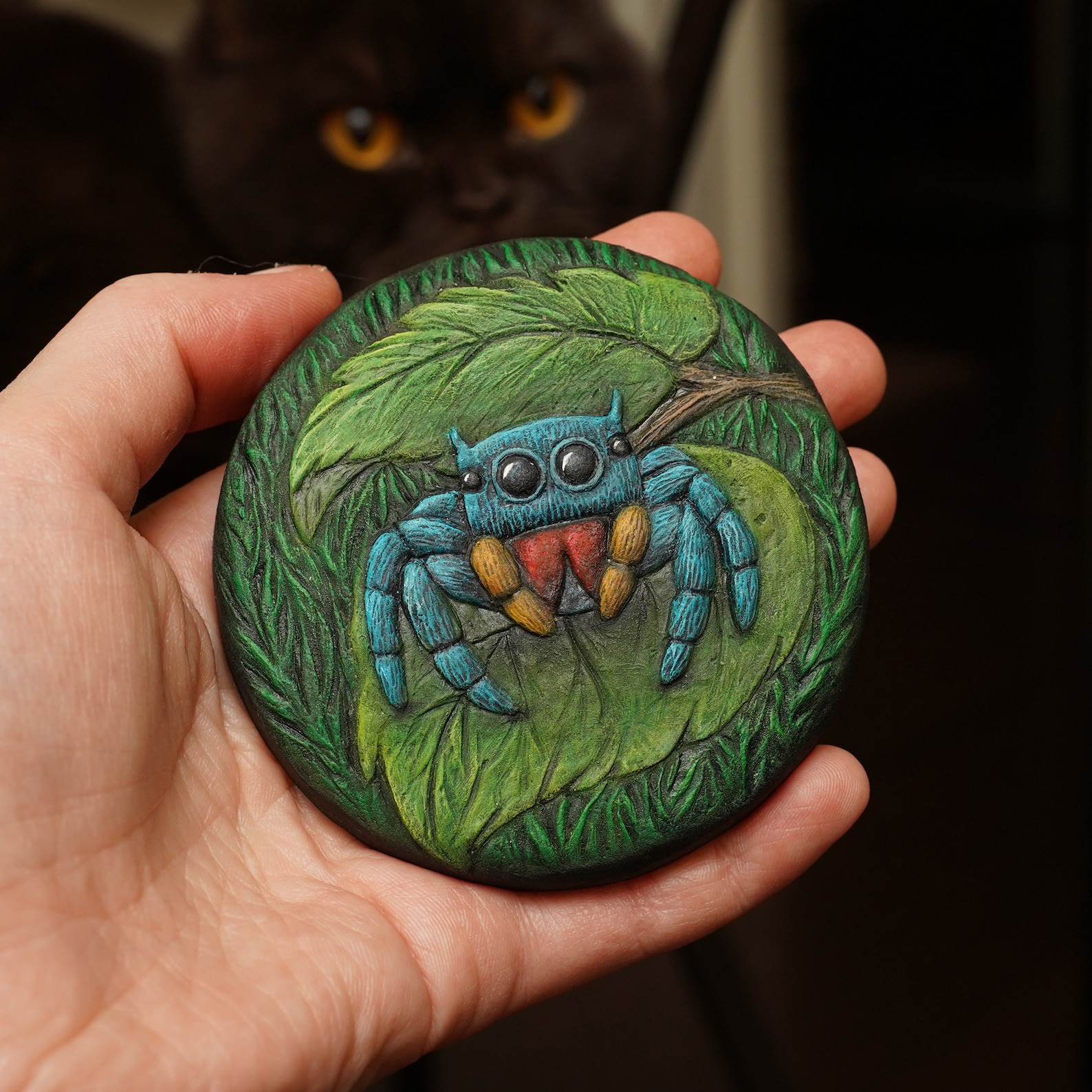 Wall Hanging Frame - Jumping Spider in Polymer Clay. Cute Wall Art Blue ...