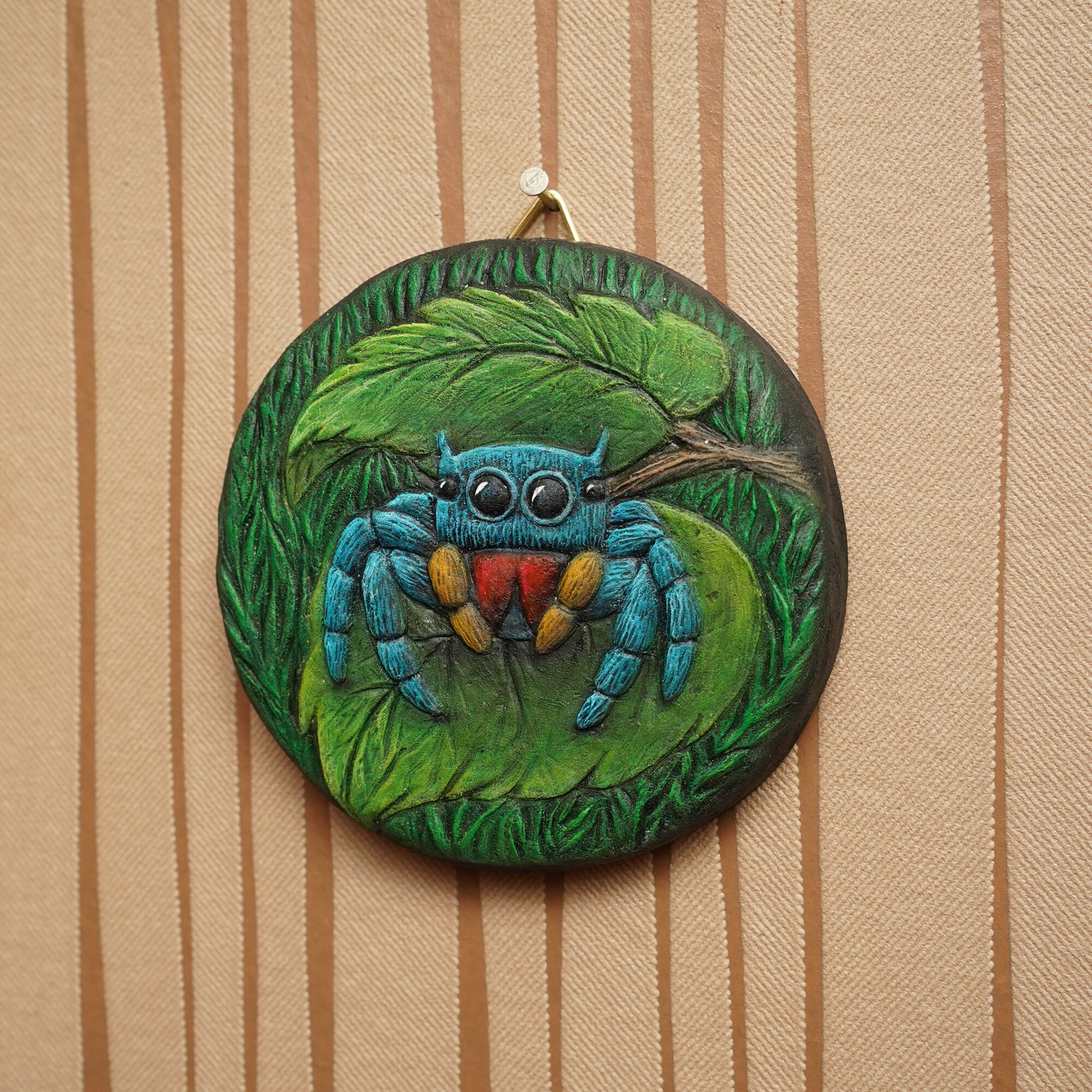 Wall Hanging Frame - Jumping Spider in Polymer Clay. Cute Wall Art Blue ...