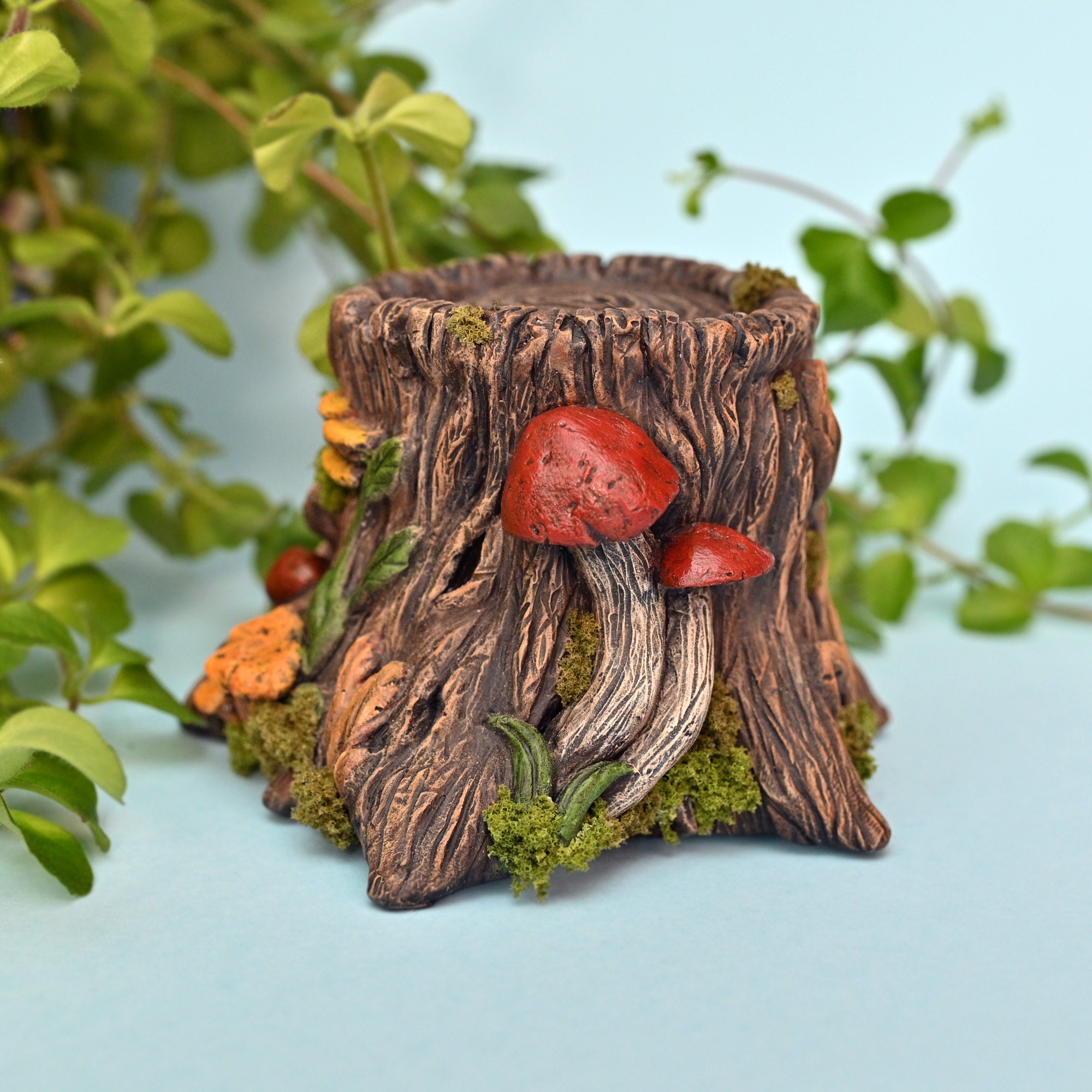 Tree Trunk With Mushrooms Sculpture. One of a Kind Handmade Decoration ...