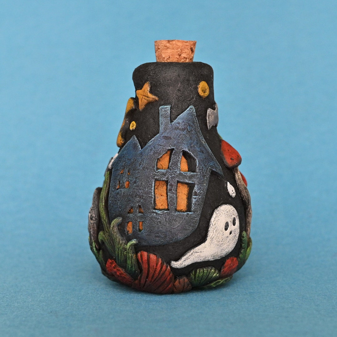 Glass Bottle Polymer Clay, Creepy Cemetery, Ghosts Ornaments. Halloween ...