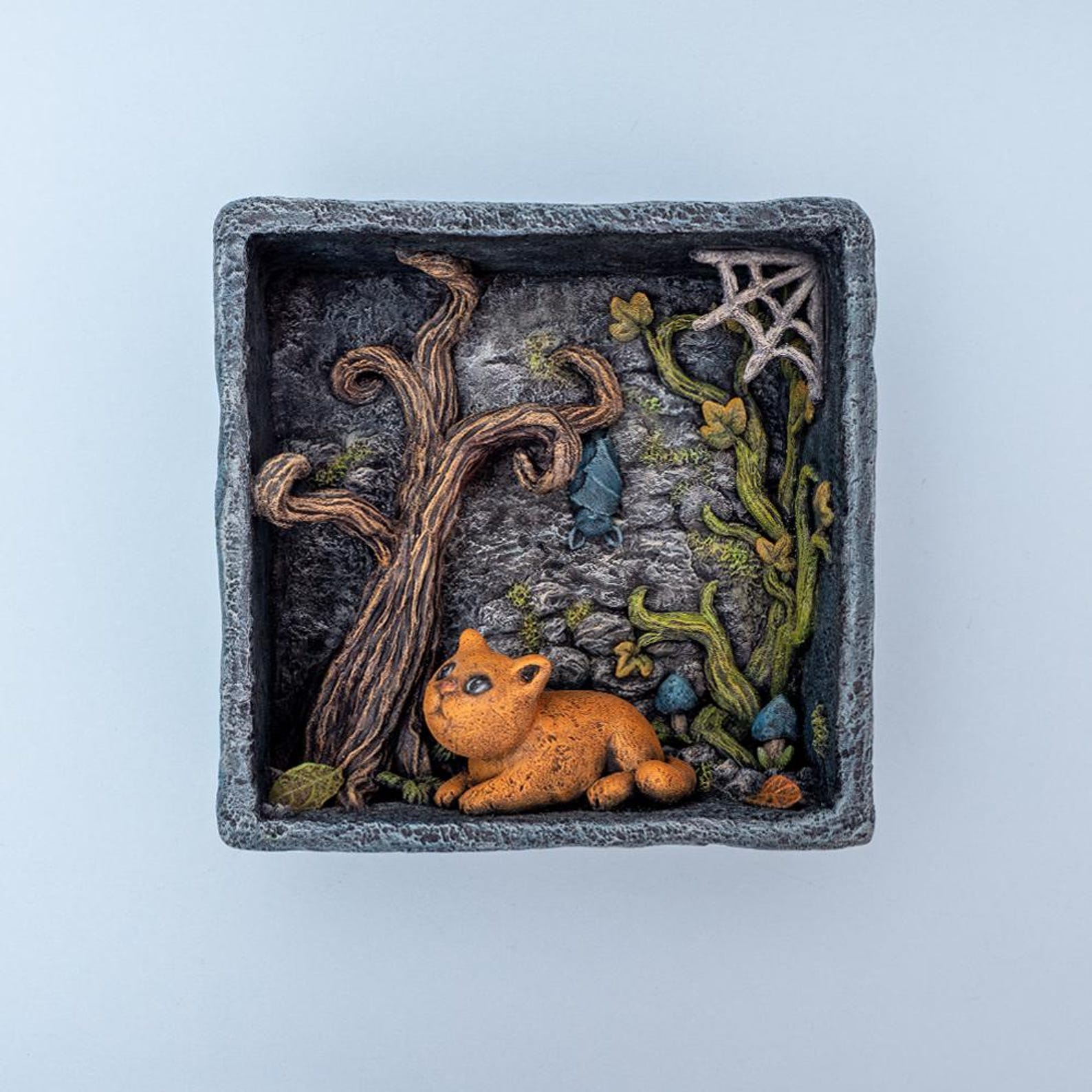 Orange Cat Under the Haunted Tree in Polymer Clay. Handmade Decoration ...