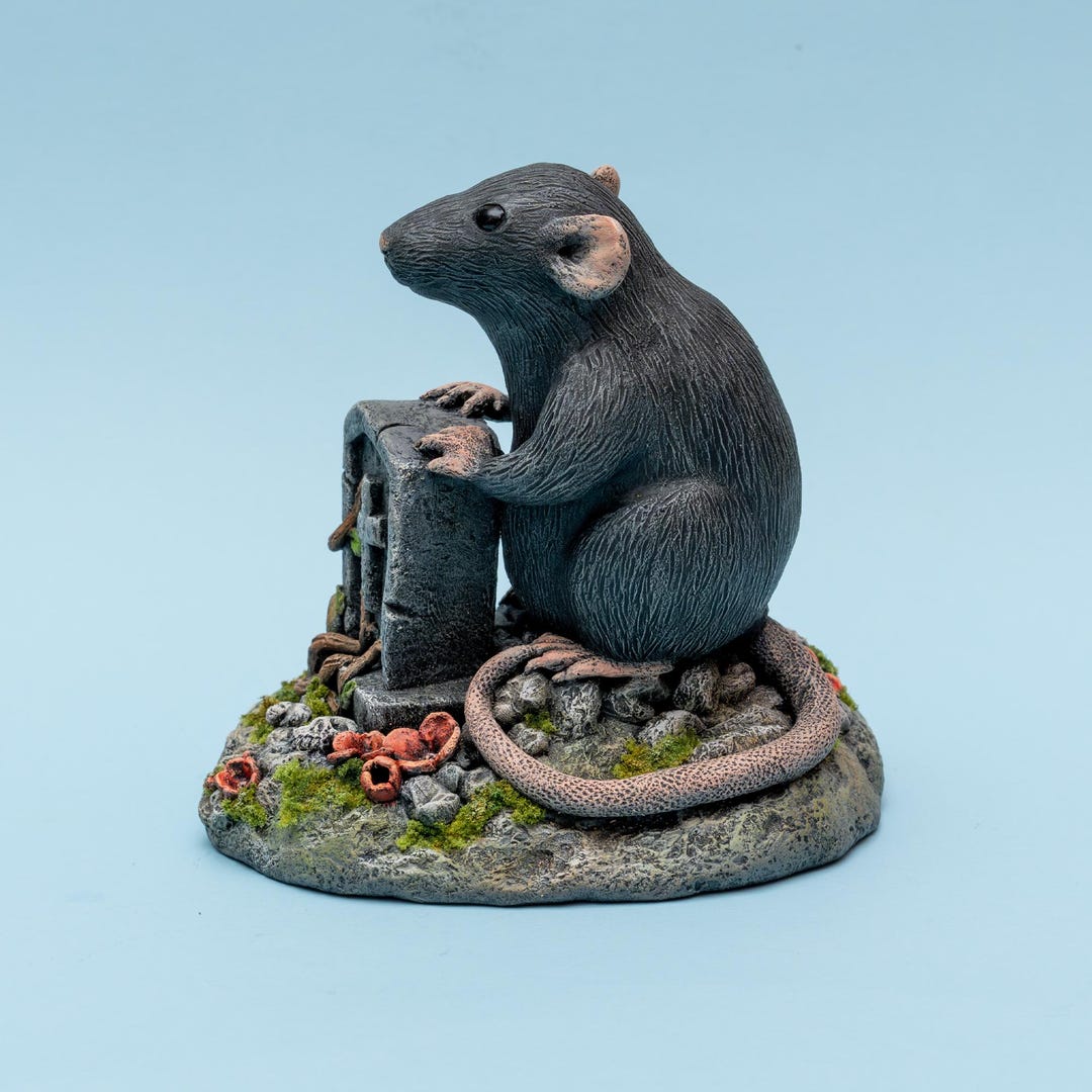 Dumbo Rat on Cemetery. Tombstone Red Flowers Skulls on Rock. Colorful ...