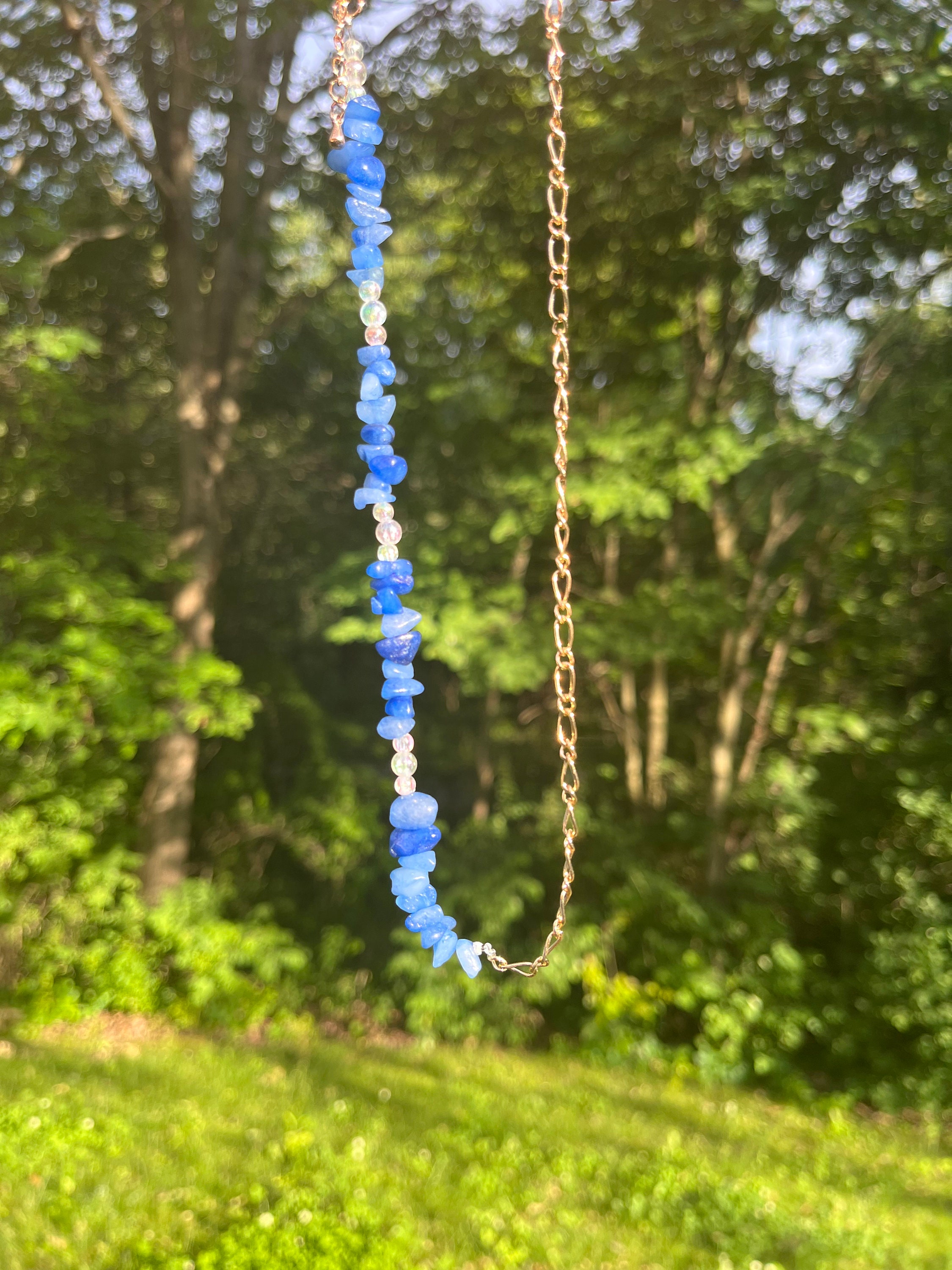 Royal Blue Dyed Quartzite With Gold Chain - Etsy