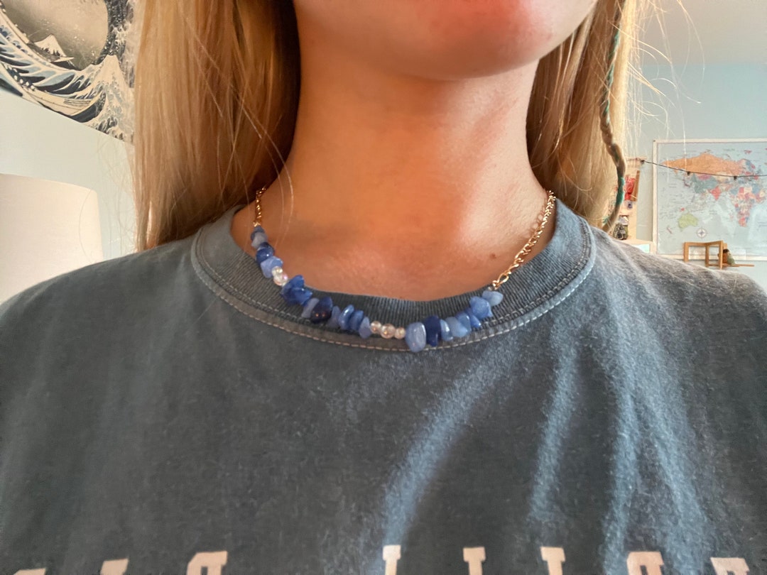 Royal Blue Dyed Quartzite With Gold Chain - Etsy
