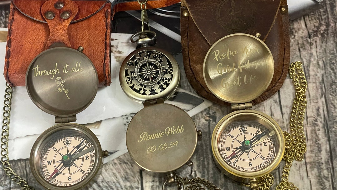 Custom Engraved Nautical Compass, Leather Pouch Included, Gift ...