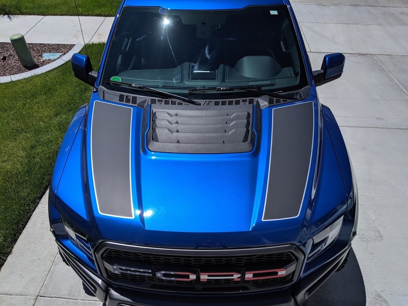 2017-2020 Ford Raptor Dual Hood Stripes W/ Pinstripes Vinyl Graphics ...