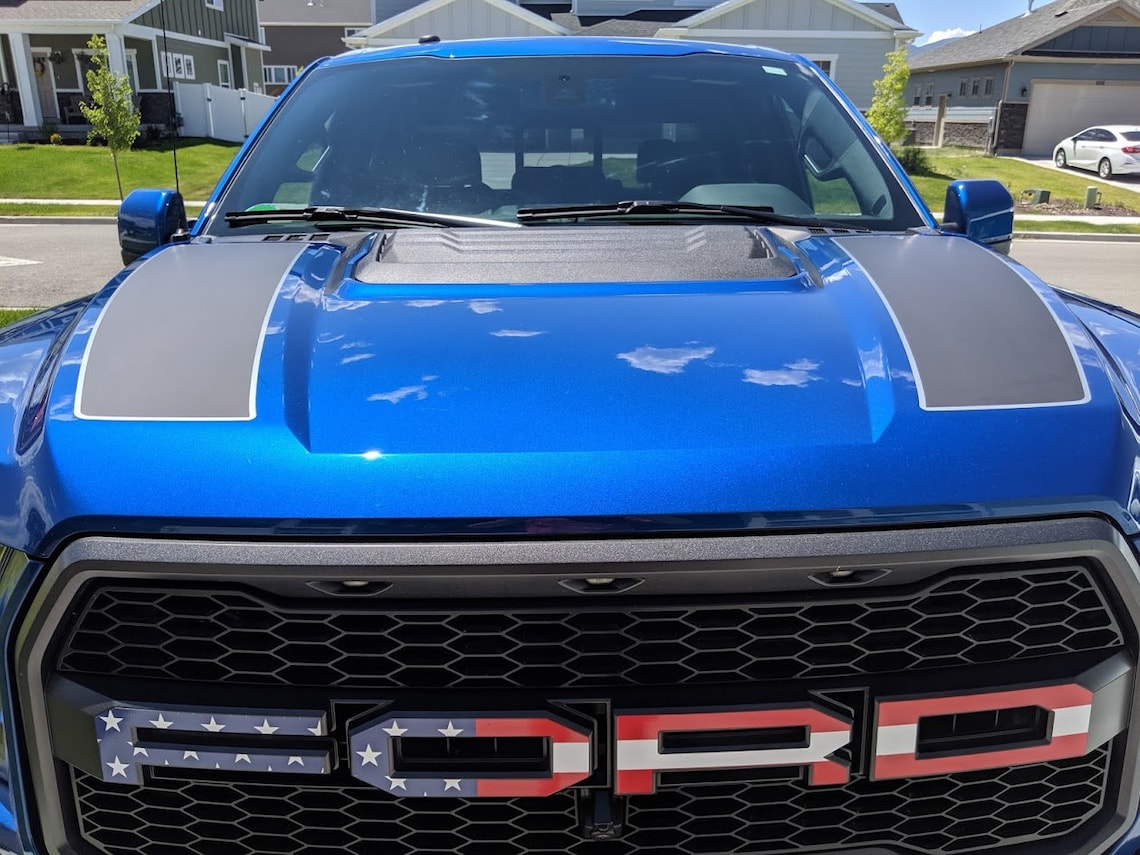 2017-2020 Ford Raptor Dual Hood Stripes W/ Pinstripes Vinyl Graphics ...