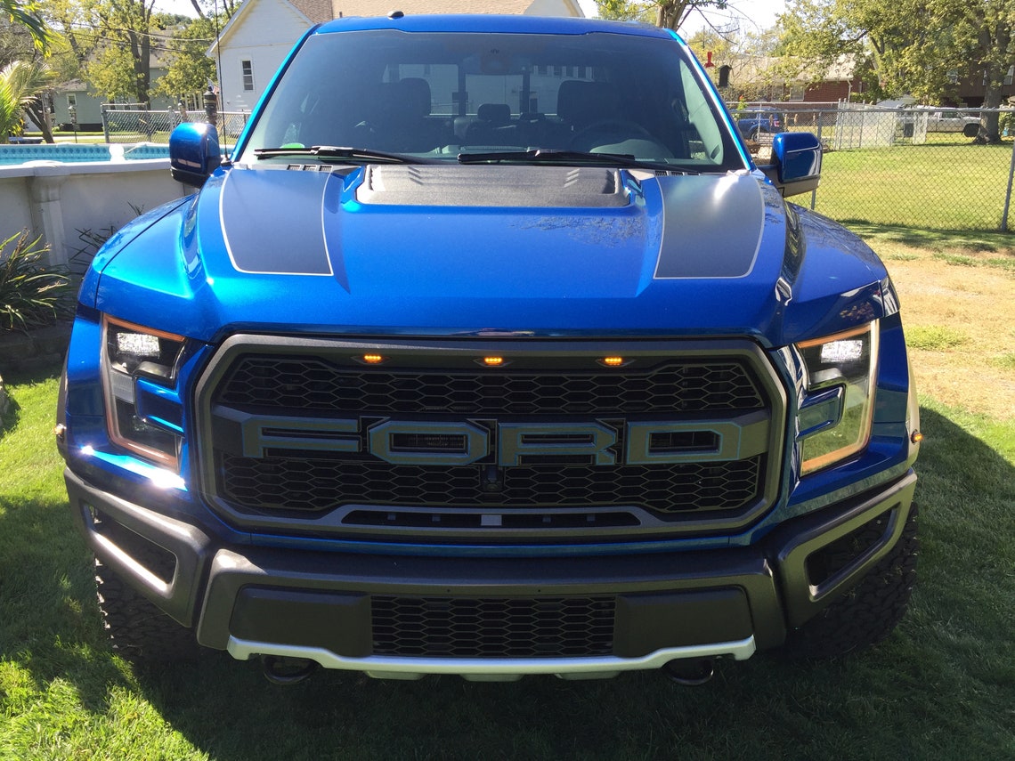2017-2020 Ford Raptor Dual Hood Stripes W/ Pinstripes Vinyl Graphics ...