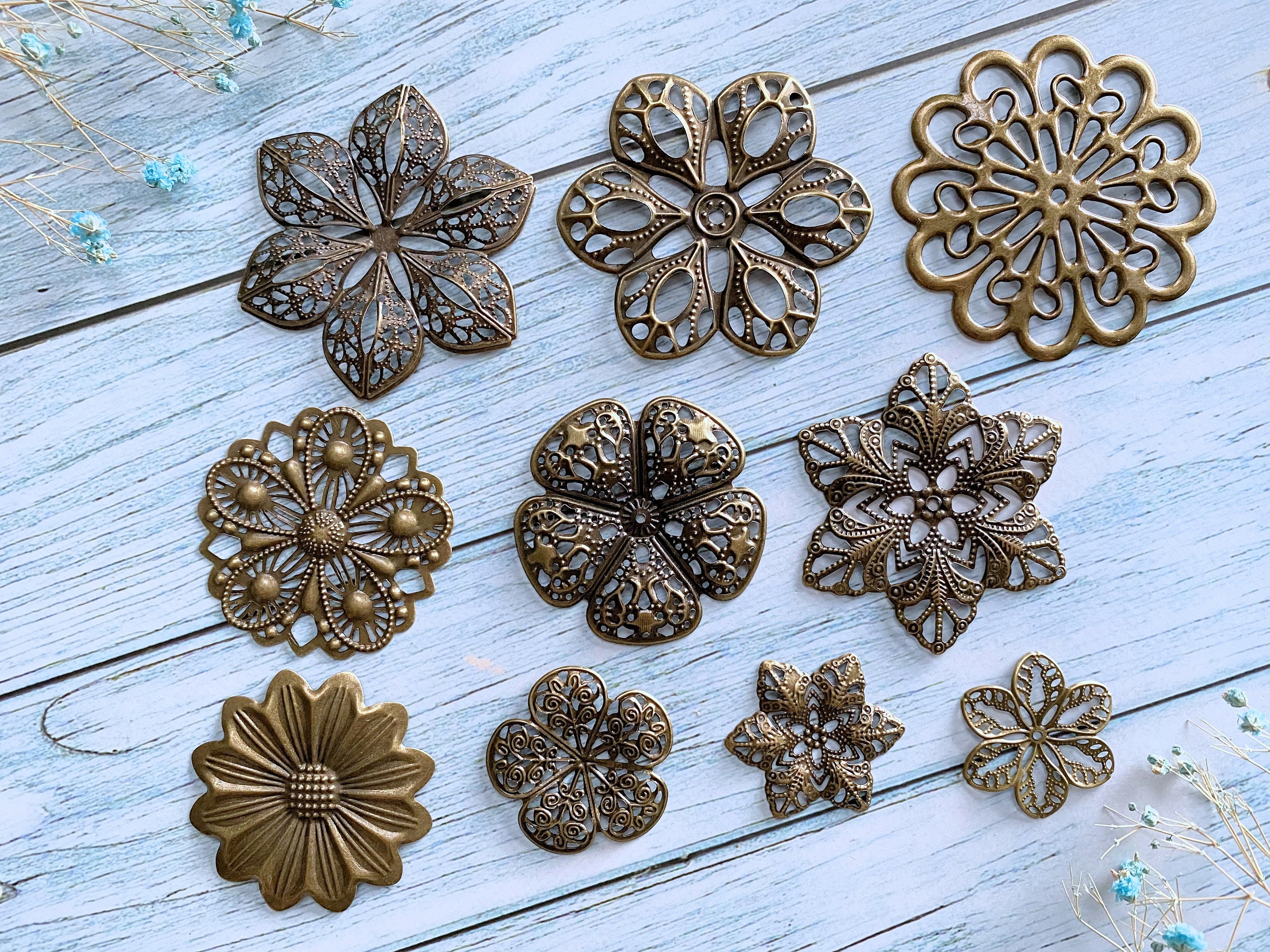 10pcs Set Flower Filigree Metal Embellishments Wraps - Etsy