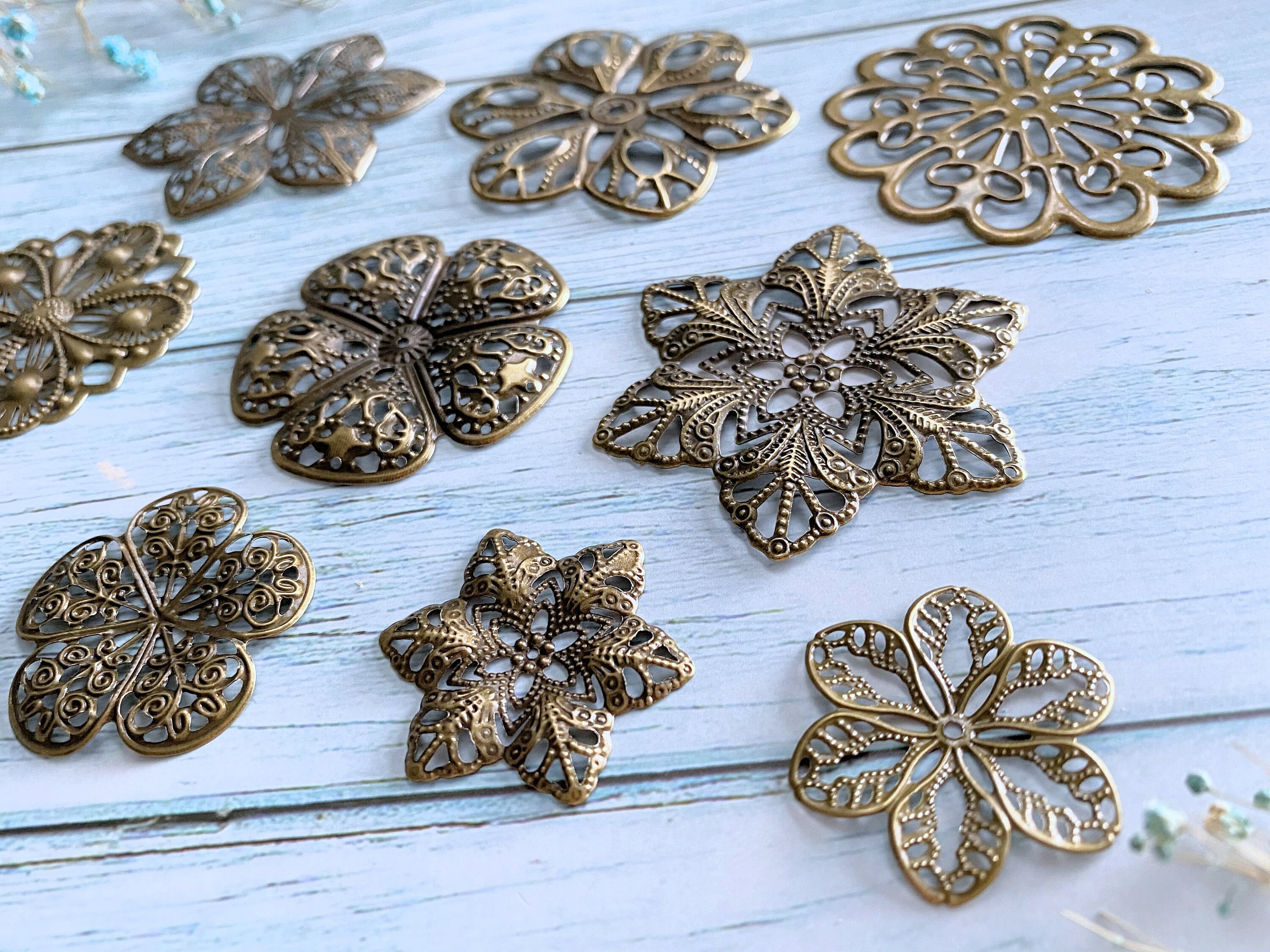 10pcs Set Flower Filigree Metal Embellishments Wraps - Etsy