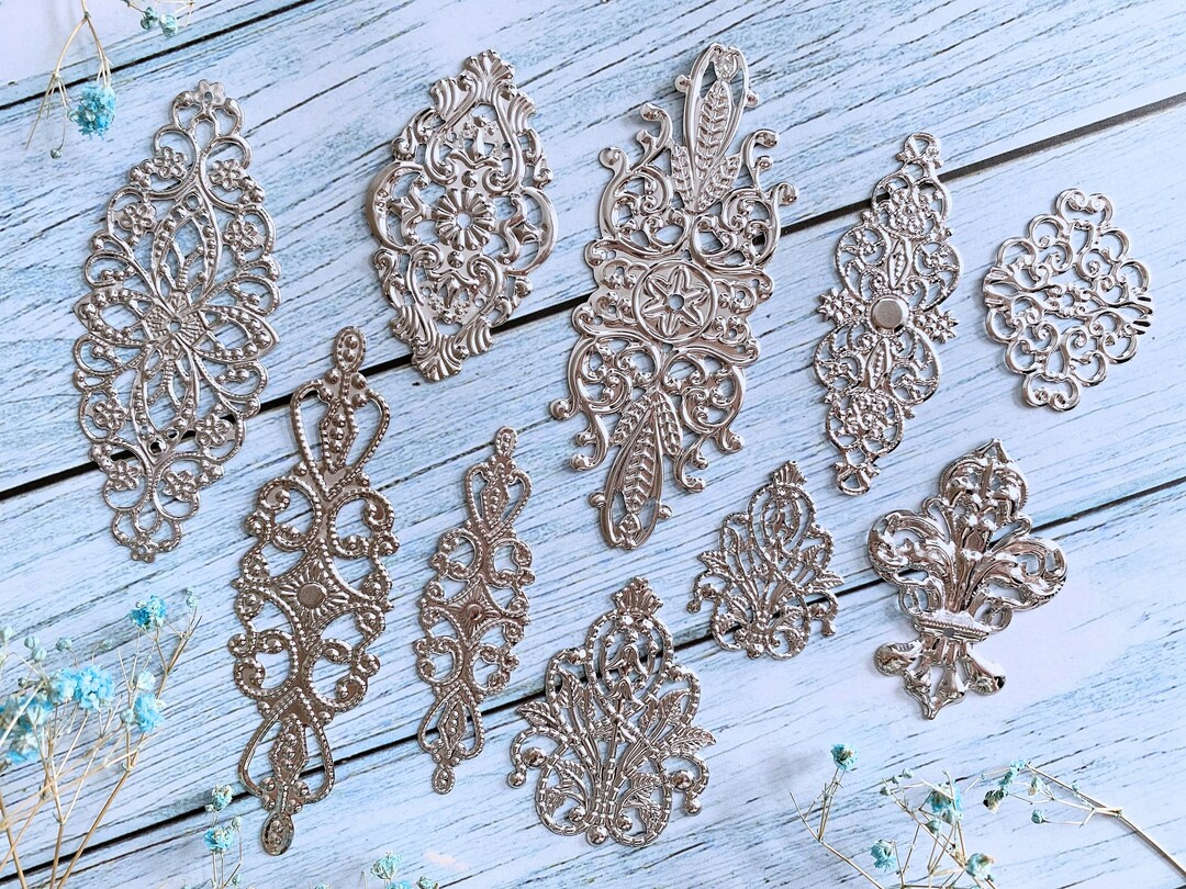10pcs Set Filigree Flower Wraps Connectors Flat Scrapbooking ...