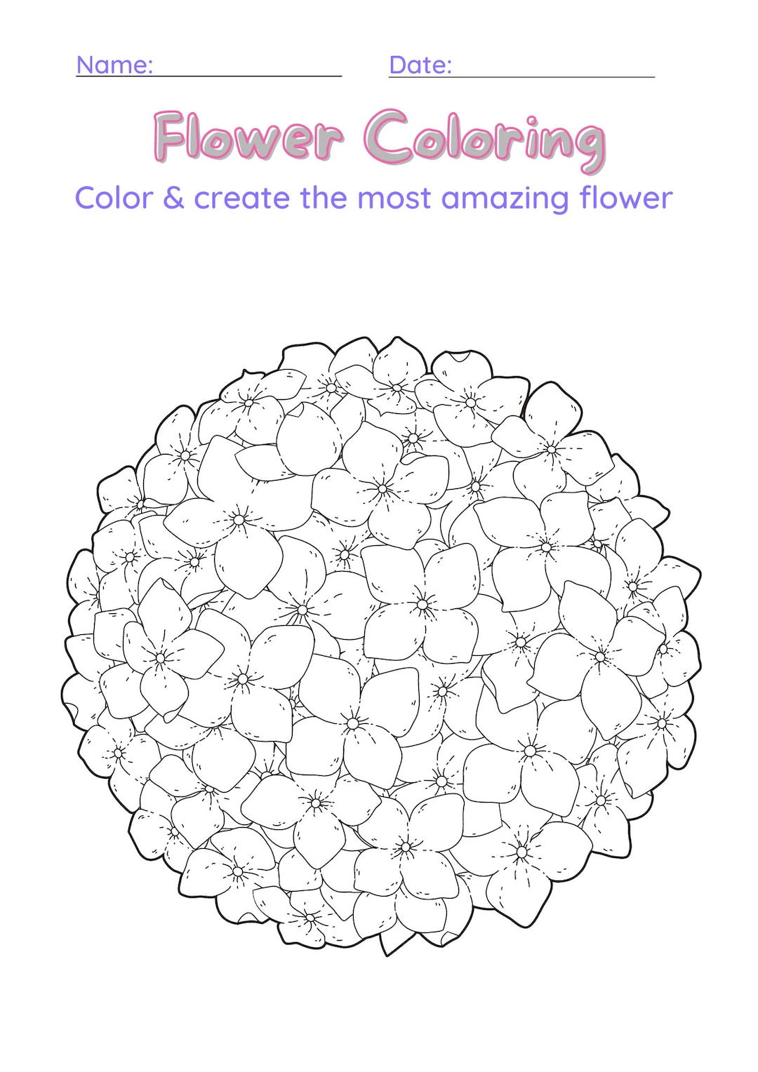 Kids Flower Coloring Page Worksheet| Digital A4 Size Printable Instant ...