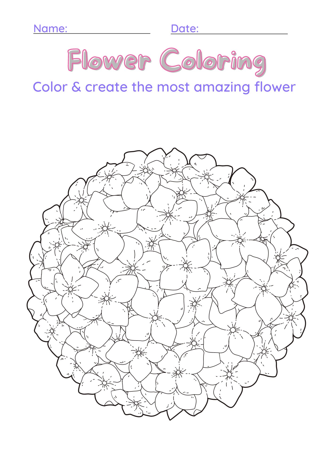 Kids Flower Coloring Page Worksheet| Digital A4 Size Printable Instant ...