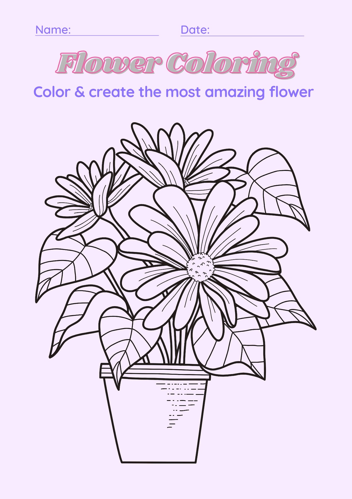 Kids Flower Coloring Page Worksheet| Printable PDF Kids Coloring Pages ...