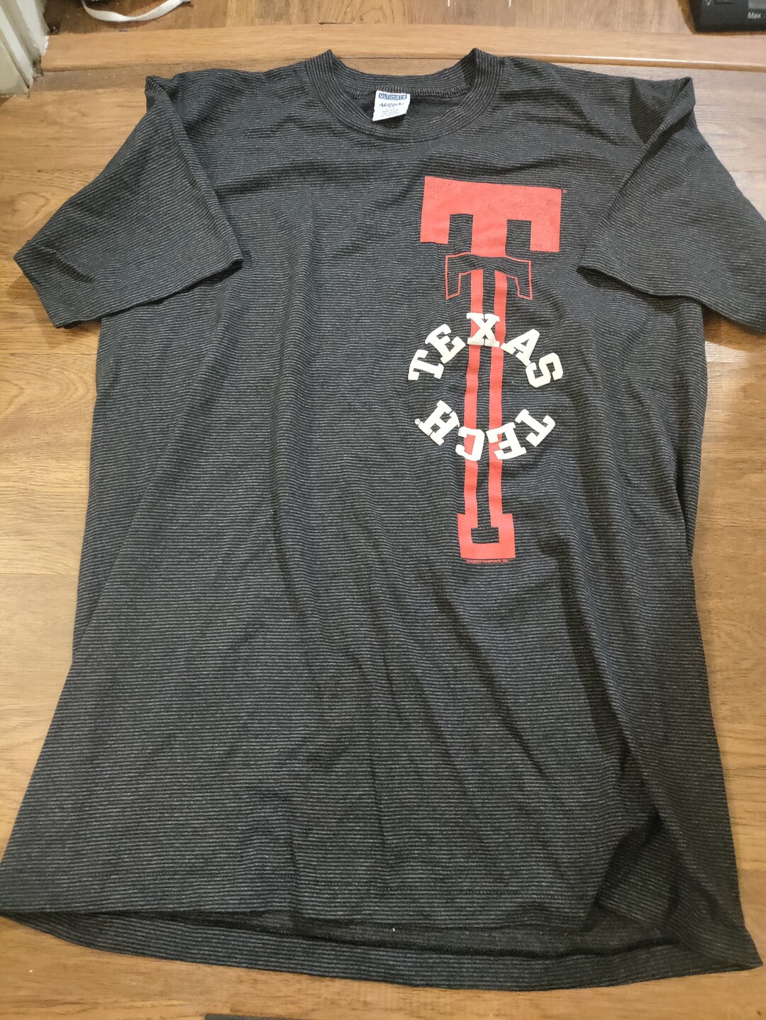 VTG 90s Texas Tech University Logo Black Striped Single Stitch Mens L T ...