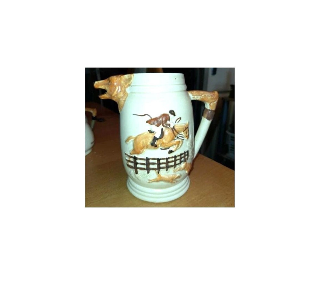 1940s Hunting Theme 1 Pint Ale Pitcher Jug Fox Head Spout Tail Handle ...