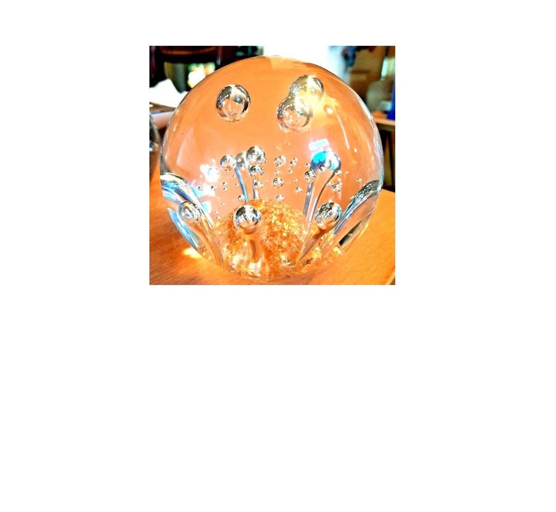 Large Murano Glass Paperweight: Golden Glitter & Controlled Bubbles - Etsy