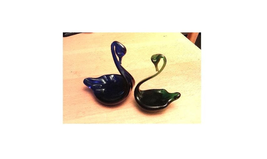 A Pair of Small Glass Swans, Mid-century, Hand-blown Trinket Holders in ...