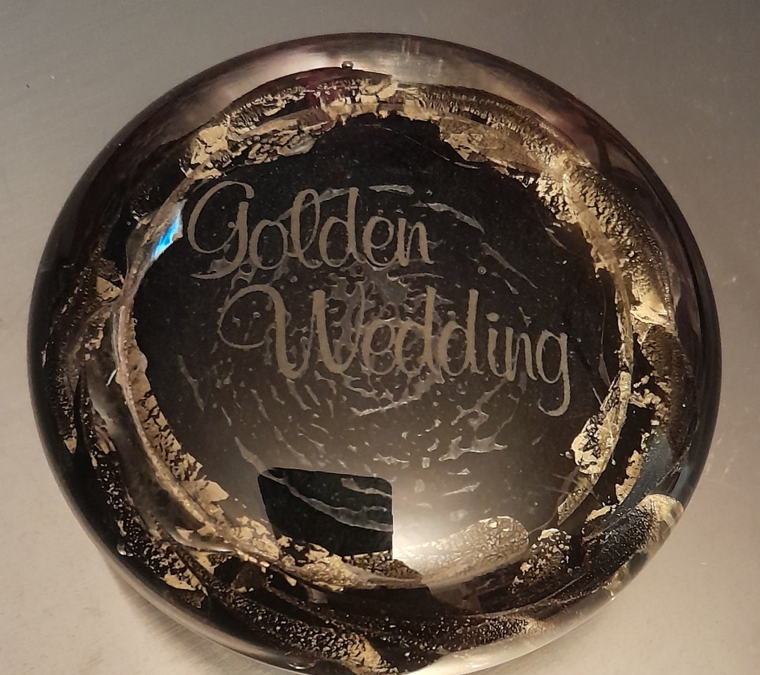 Vintage Golden Wedding Paperweight Gift Black & Gold Tweedsmuir VGC - Etsy