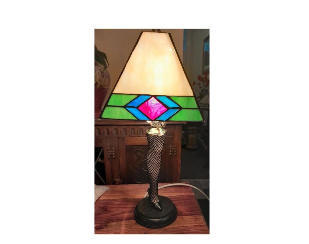 Chic Fishnet Stocking Leg Lamp With Vintage Tiffany Glass Shade Perfect ...