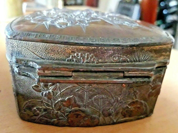 Antique Bronze Lidded Trinket Box Art Nouveau Silk Li… - Gem