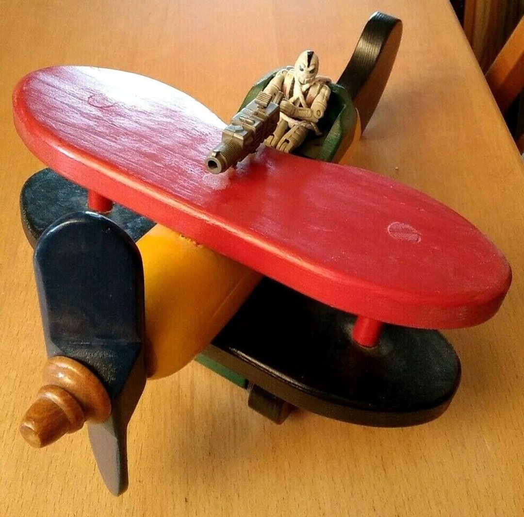 Wooden Bi-plane Toy With Pilot Machine Gun Very Well Made Hand Built - Etsy