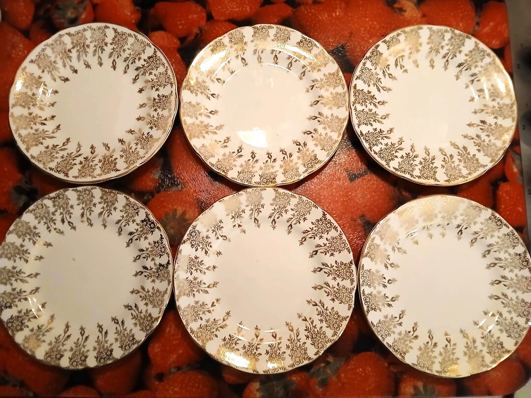 Set of 6 White and Gold Side-plates 15.5 Cm Royal Sutherland Porcelain ...